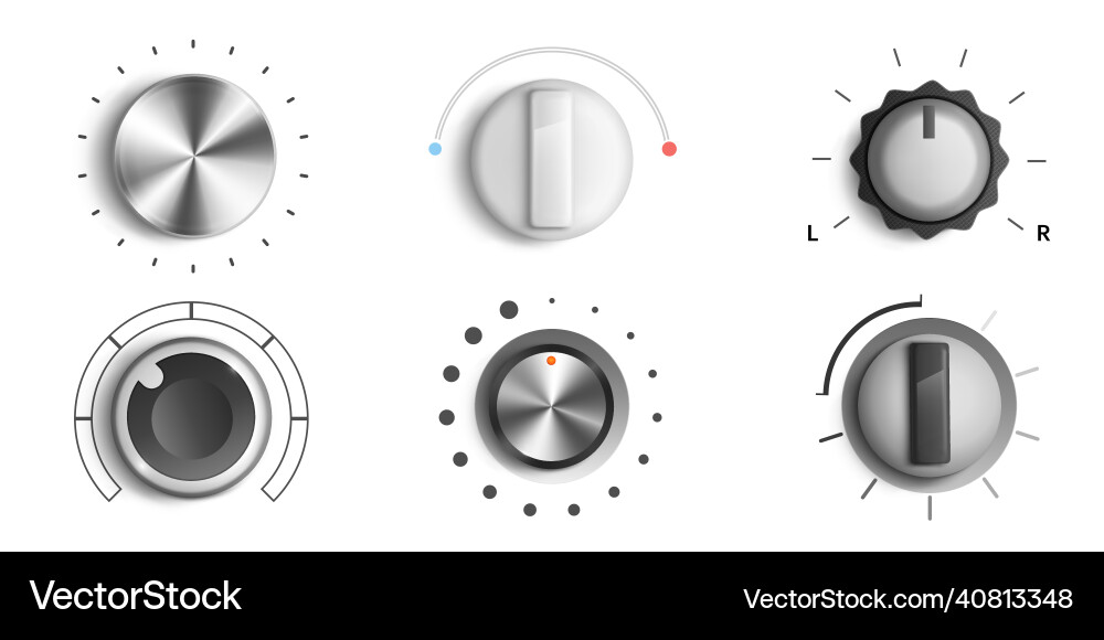 Volume knobs round adjustment dial elements set Vector Image