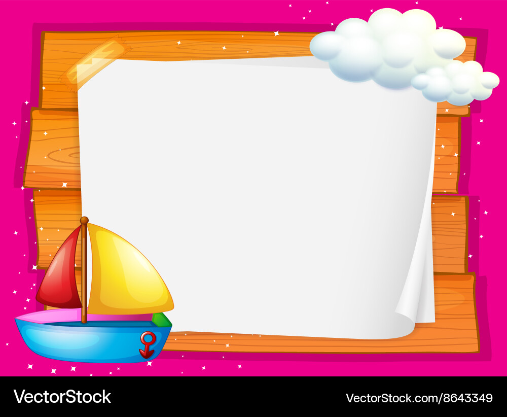 Border design with boat and clouds Royalty Free Vector Image