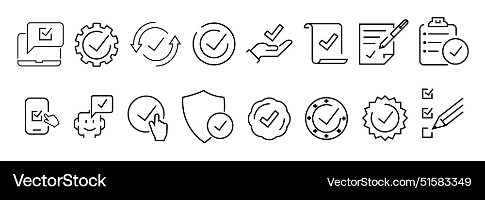 Line icons about checkmark and quality product Vector Image