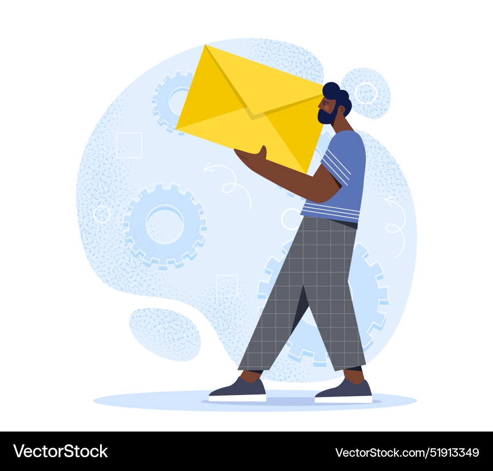 Man with email young guy large envelope Royalty Free Vector