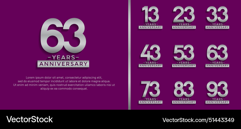 Set of anniversary logo style silver color Vector Image