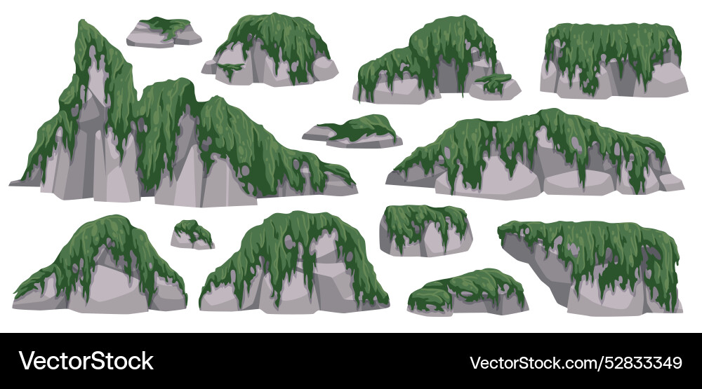 Stones overgrown with moss cartoon rocks and Vector Image