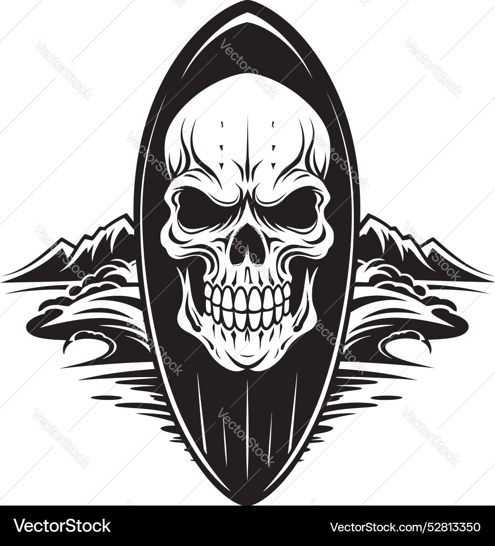 Breakwater bones surfboard skull icon skullwave Vector Image