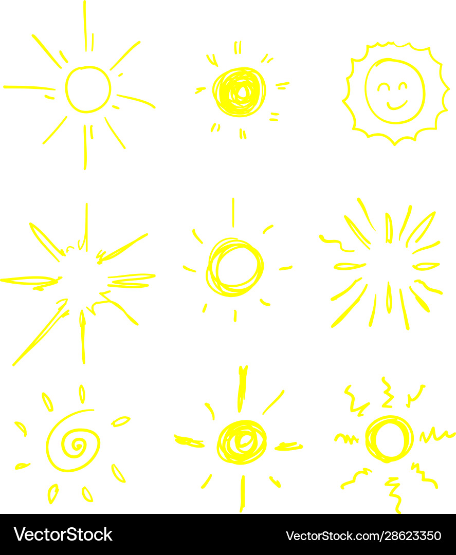Doodle sun isolated on white background Royalty Free Vector