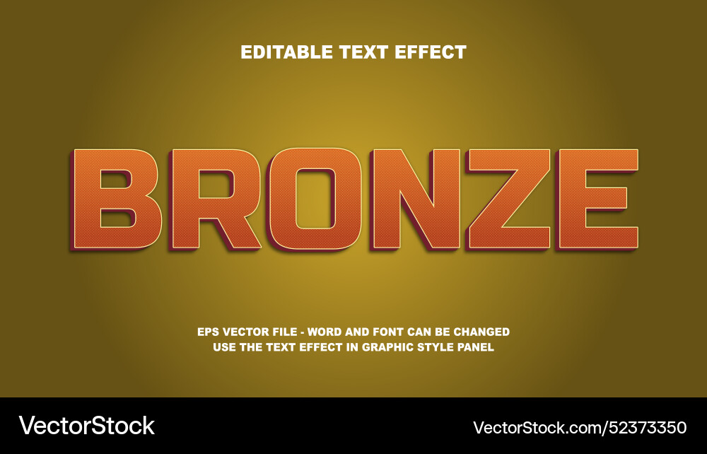 Editable text effect bronze 3d template Royalty Free Vector