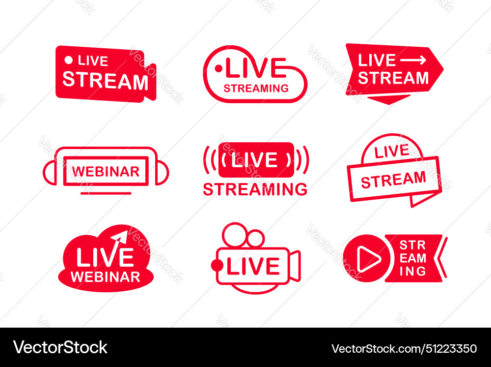 Live stream logo icon collection online Royalty Free Vector