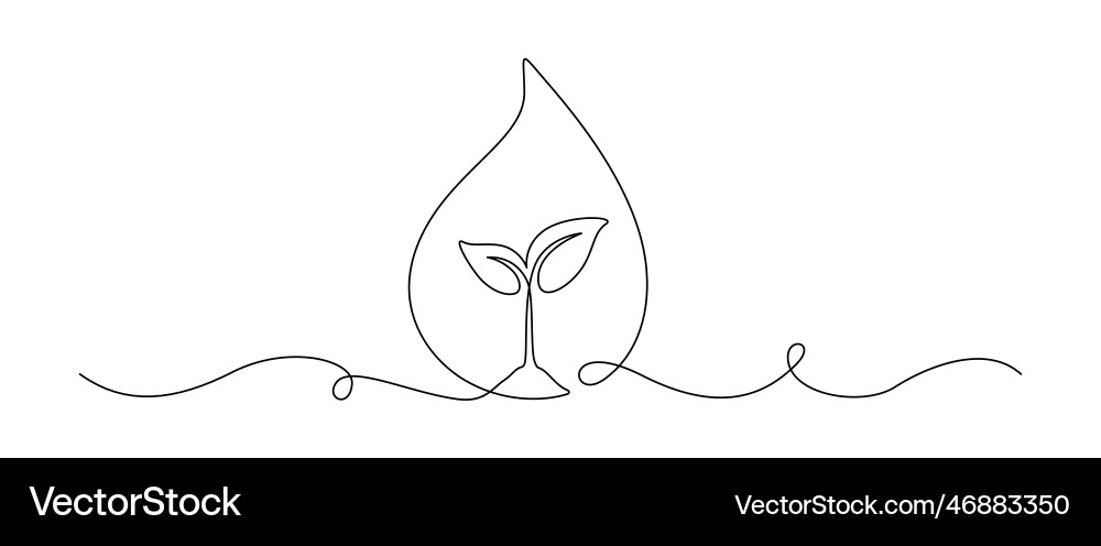 One continuous line drawing of plant insight drop Vector Image