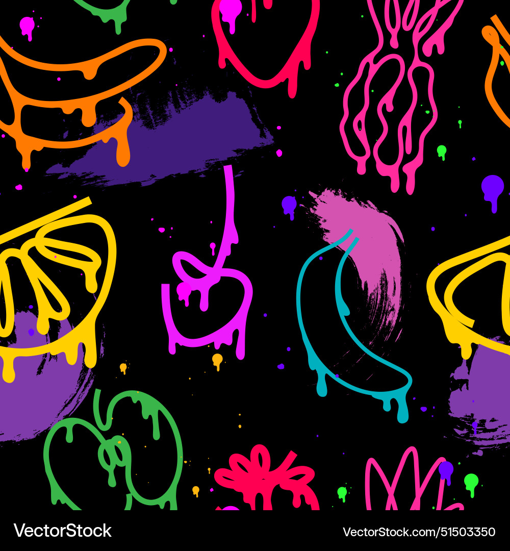 One line graffiti style fruits seamless pattern Vector Image