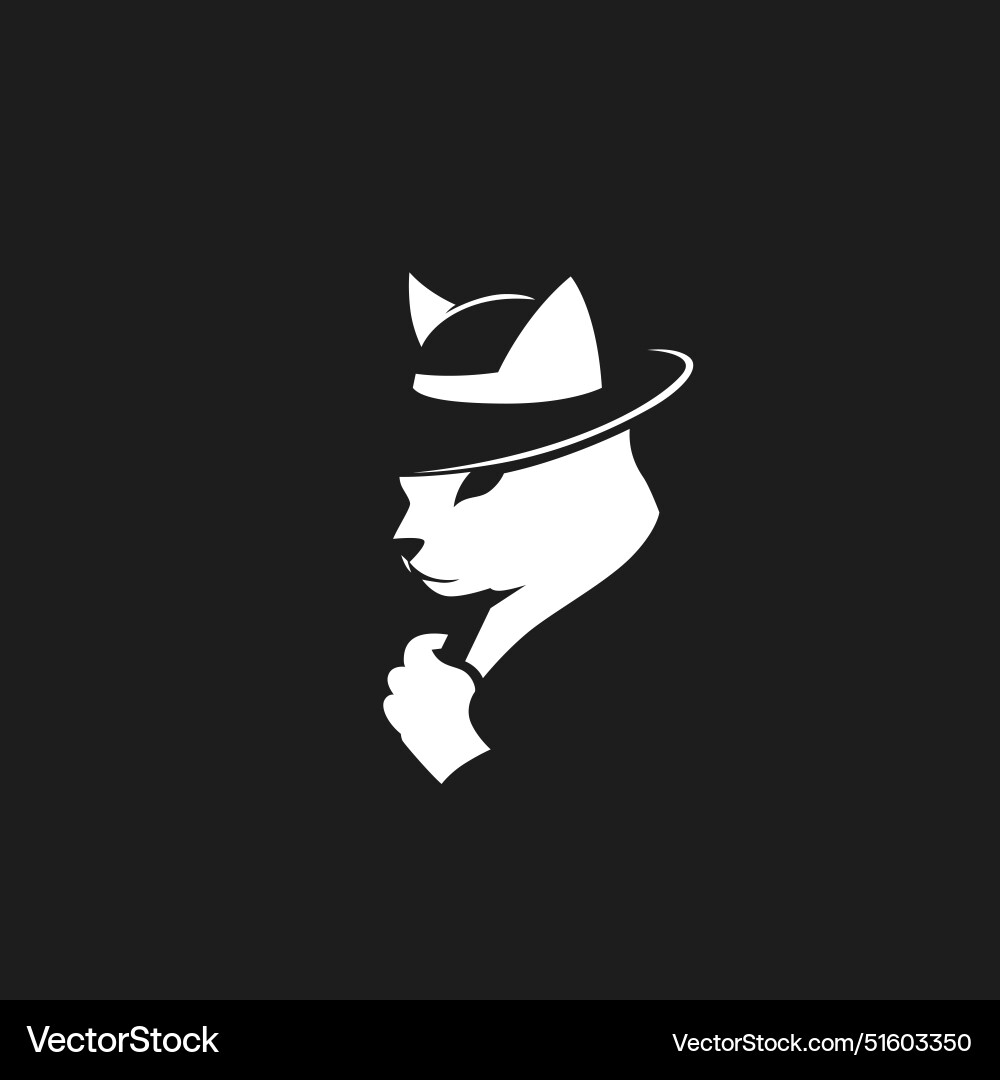 Serious cat detective wearing hat and looking Vector Image