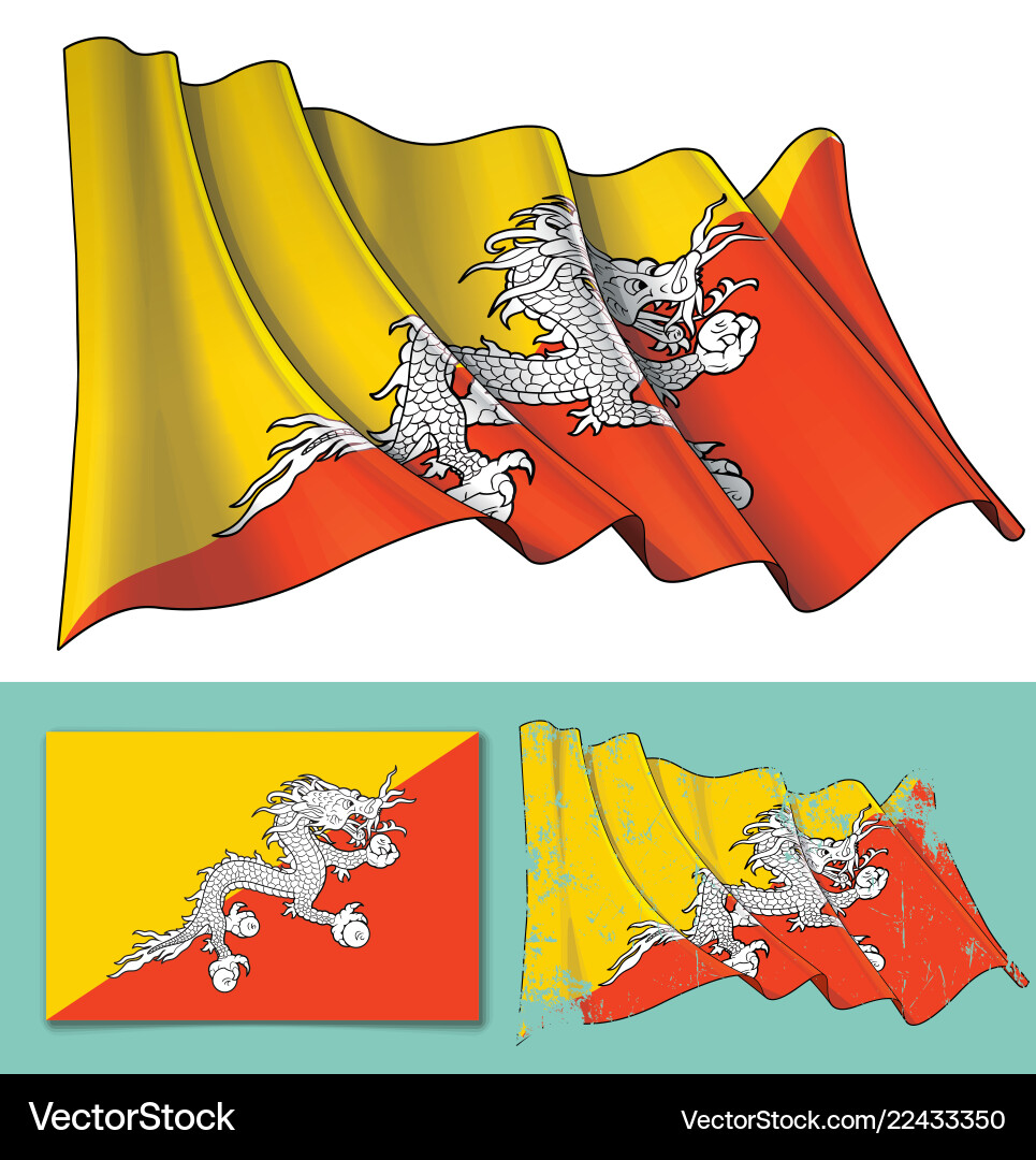 Waving flag of bhutan Royalty Free Vector Image