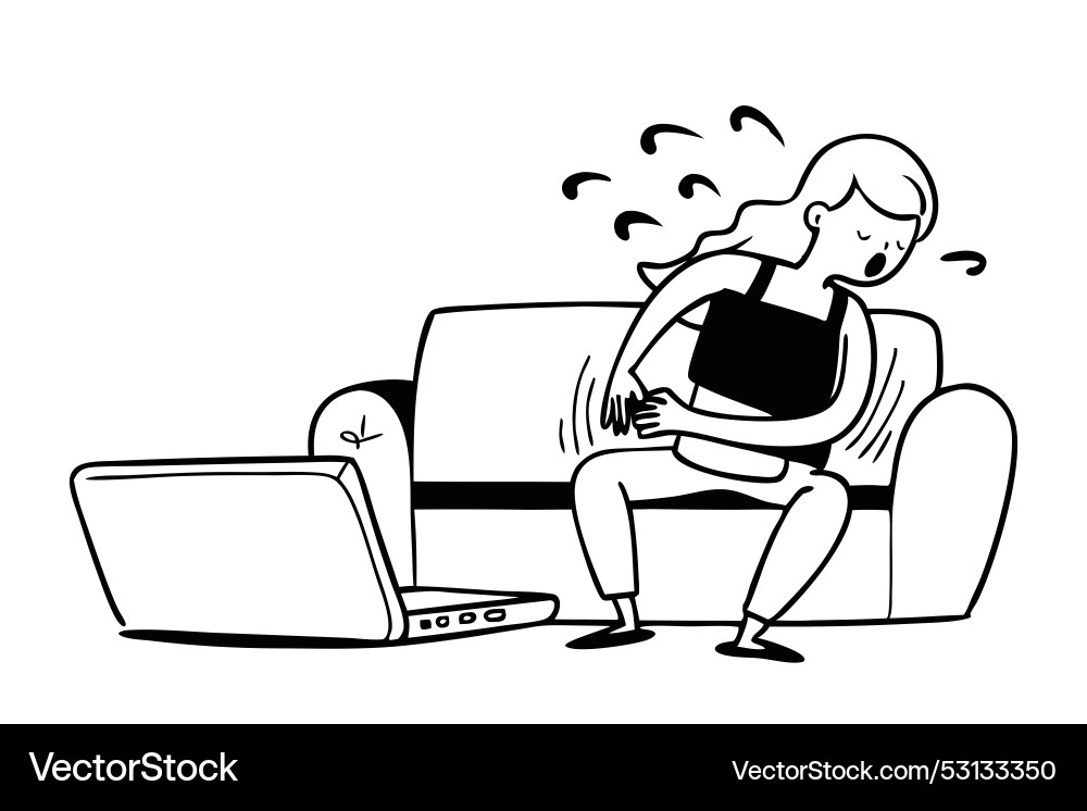 Woman suffering from back pain while working Vector Image