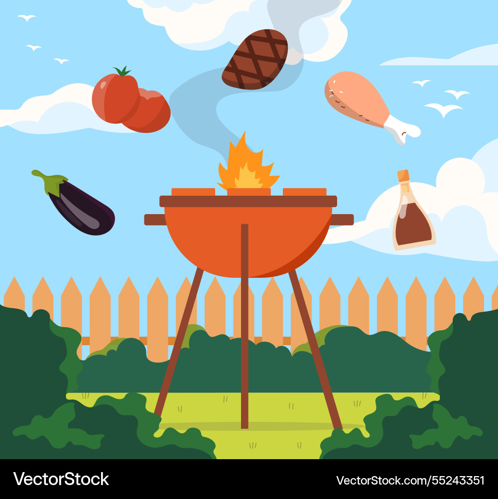 Barbecue grill in a backyard Royalty Free Vector Image