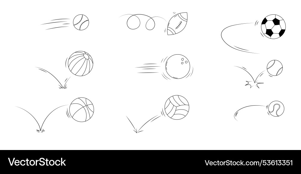 Doodle sport ball trajectory bounce collection Vector Image