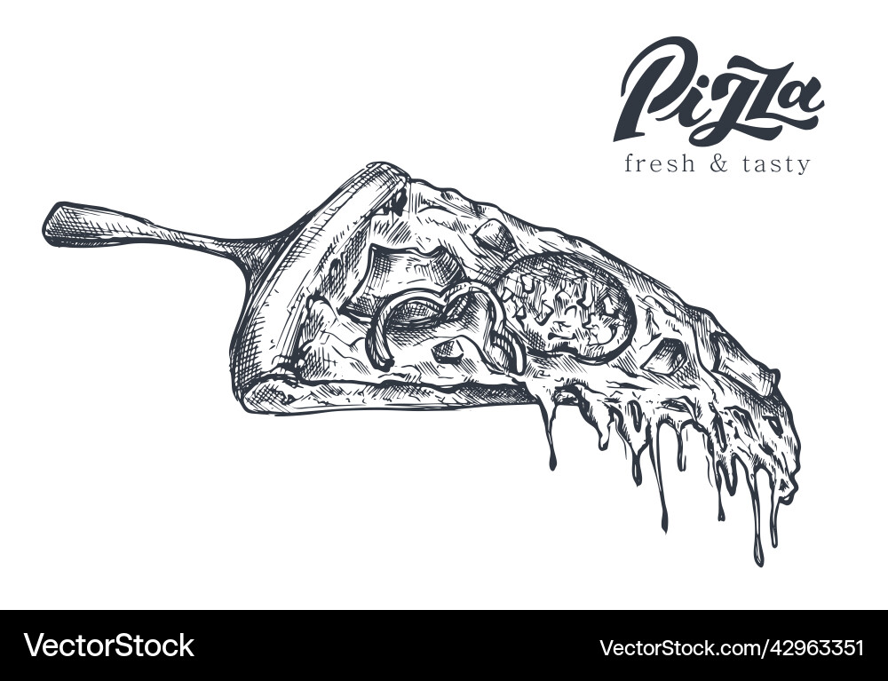 Hand drawn pizza slice in sketch style Royalty Free Vector