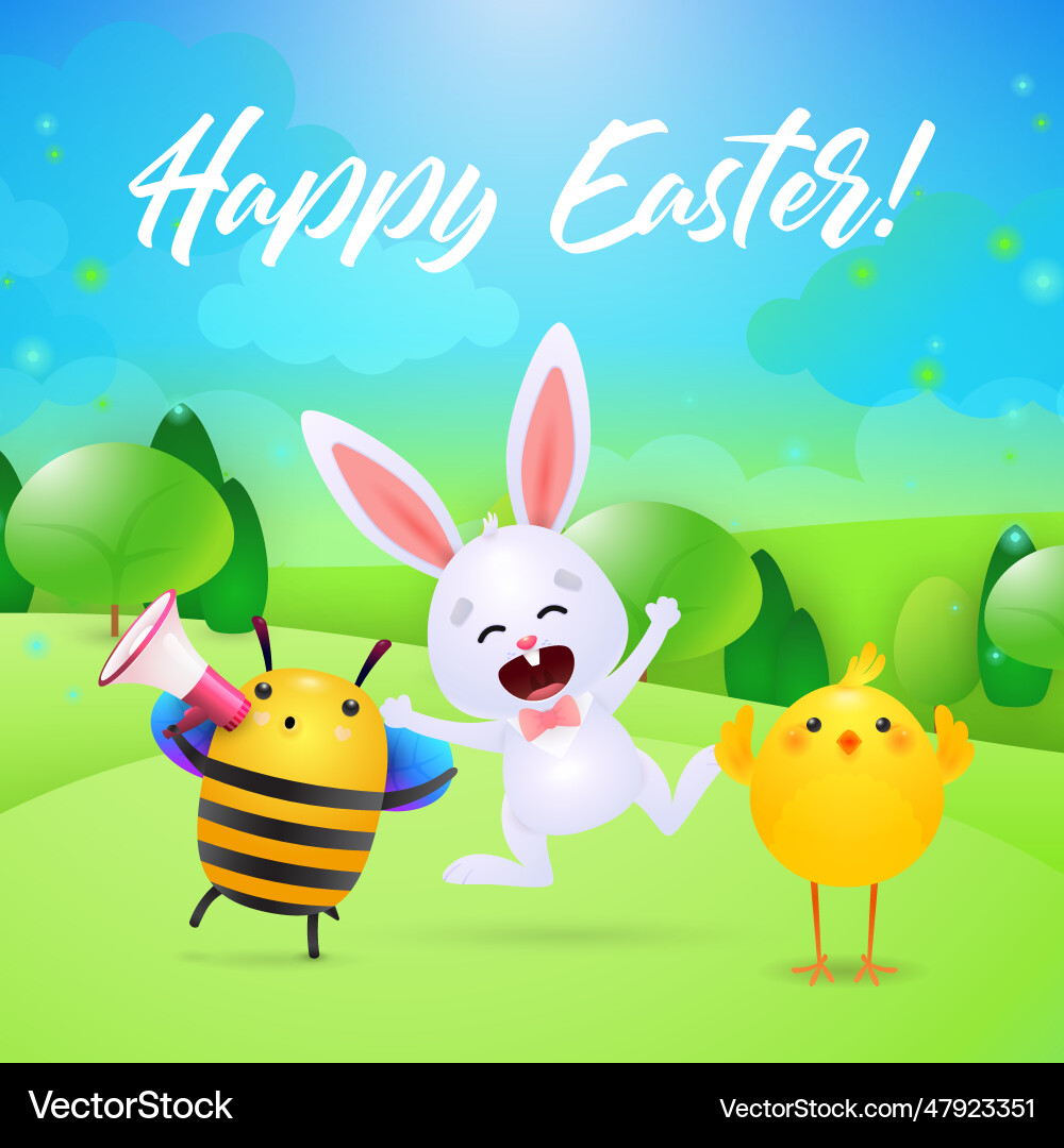 Happy easter lettering megaphone rabbit bee – Royalty-Free Vector ...