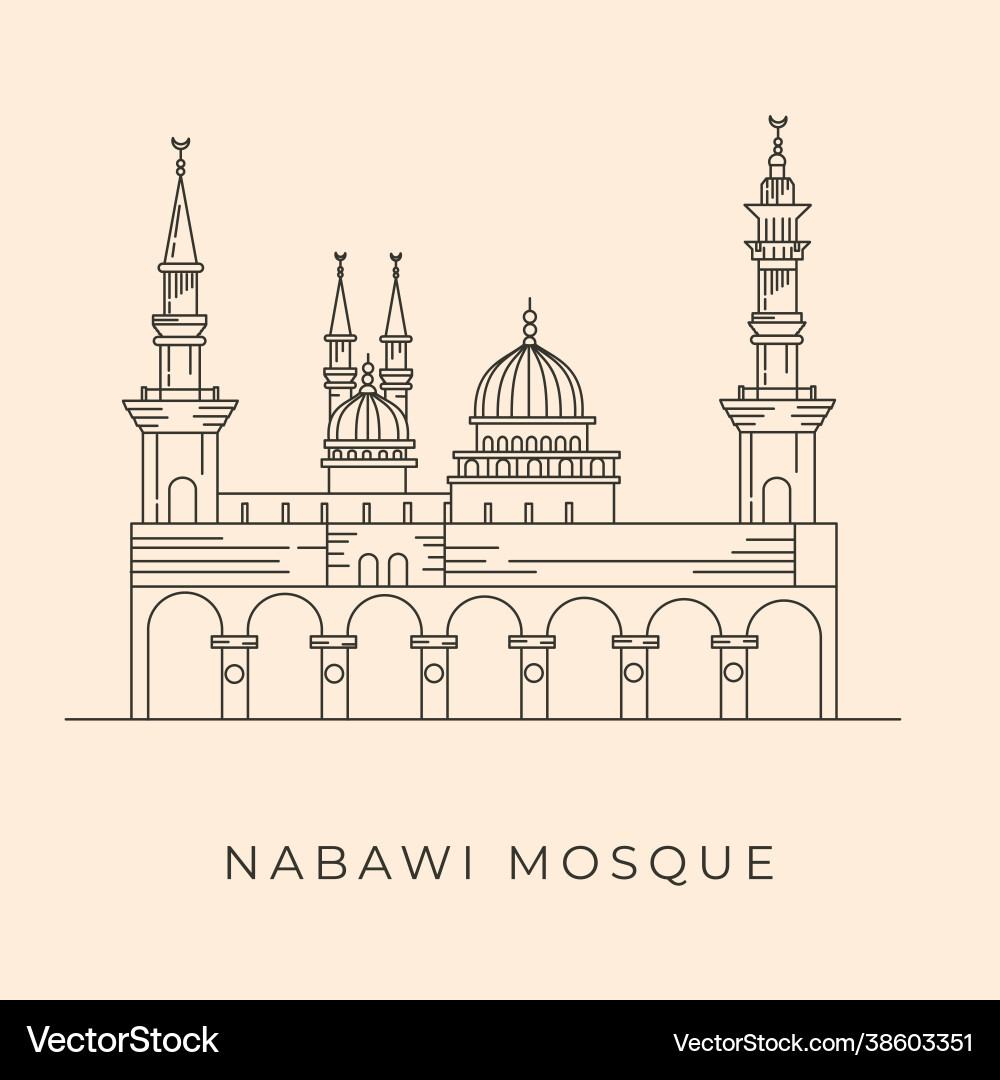 Nabawi mosque line art design Royalty Free Vector Image