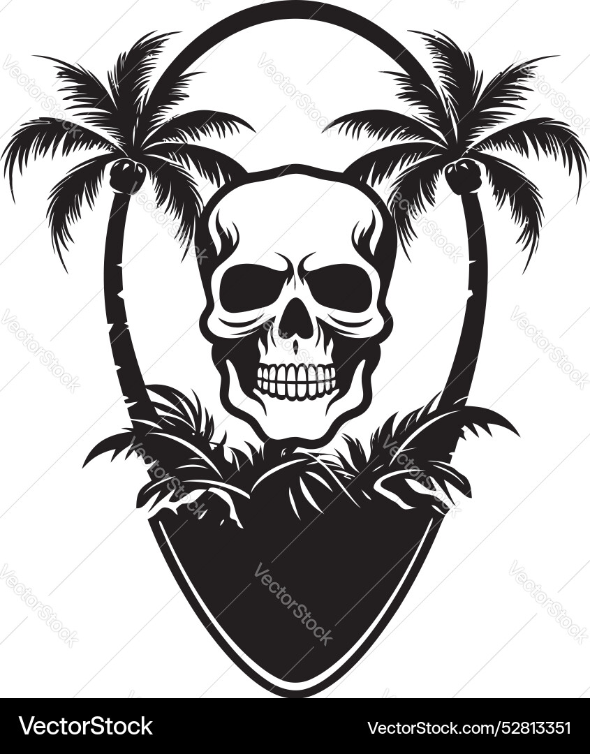 Skull and surf skullhead emblem icon surfskull Vector Image