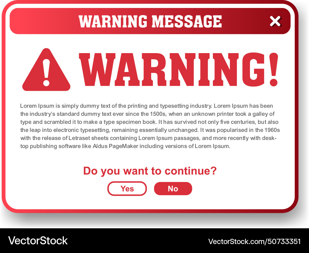 Warning message pop up with flat design Royalty Free Vector