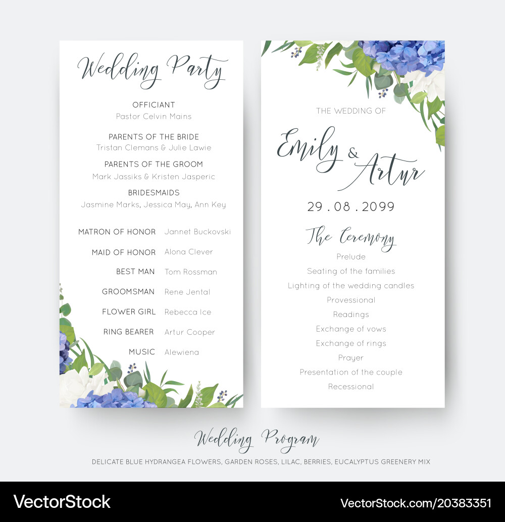 Wedding floral party ceremony program Royalty Free Vector