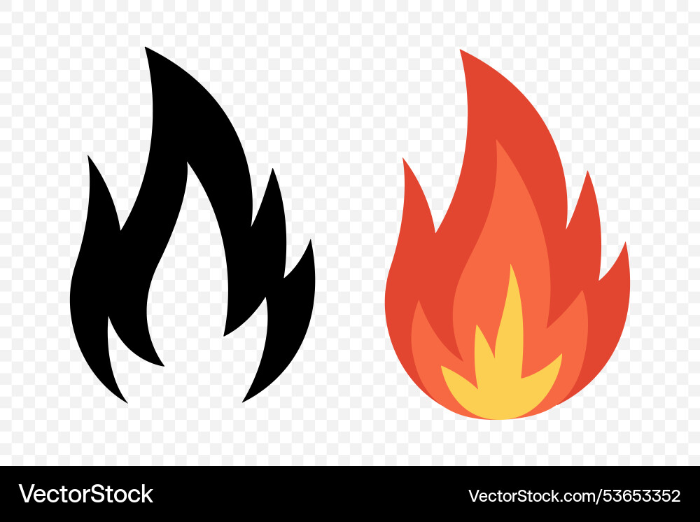 Fire flame icon set isolated campfire Royalty Free Vector