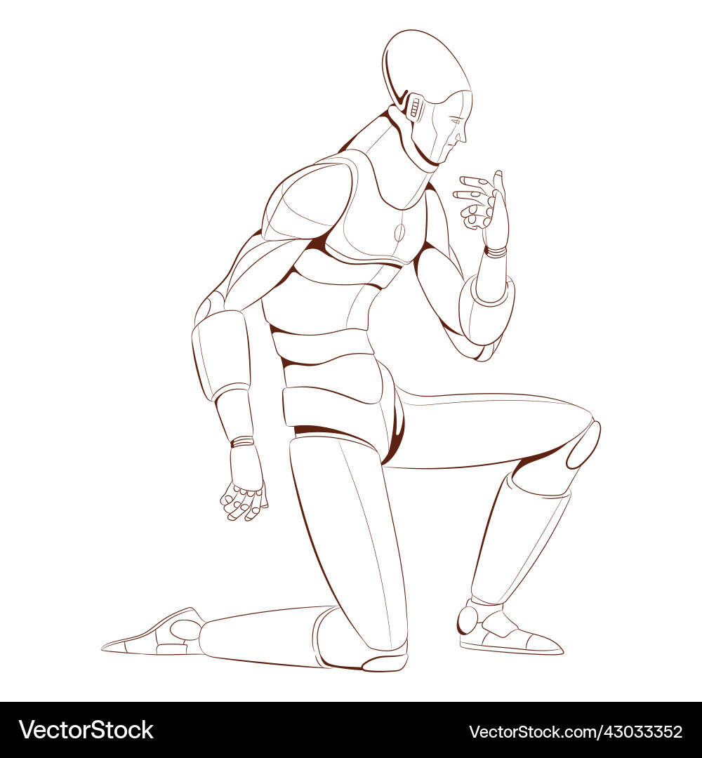 Kneeling android character Royalty Free Vector Image