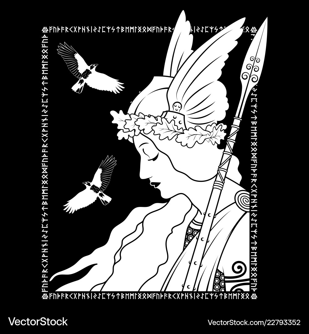 Valkyrie and two raven Royalty Free Vector Image