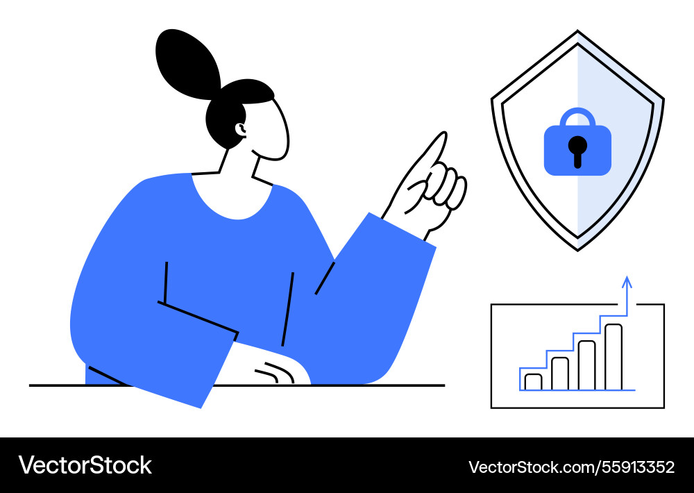 Woman pointing at secure shield with lock Vector Image
