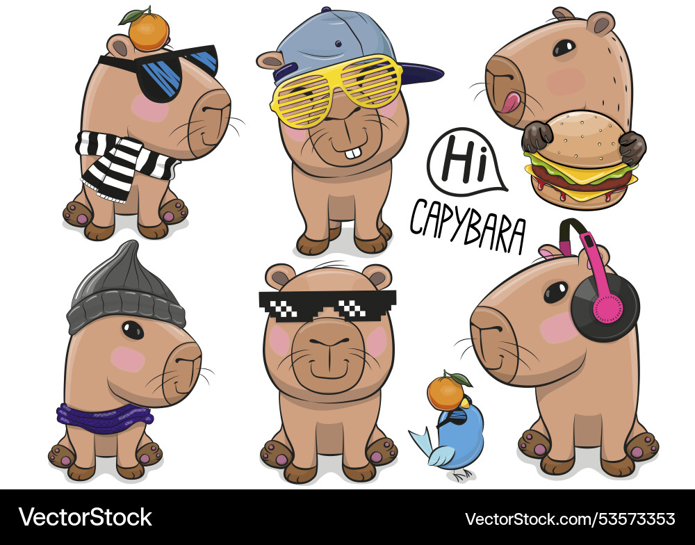 Adorable Capybara Cartoon Set Royalty Free Vector Image