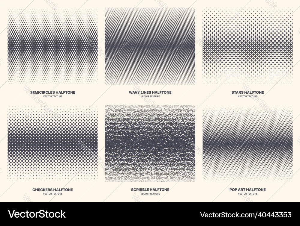 Different variations modern half tone patterns Vector Image