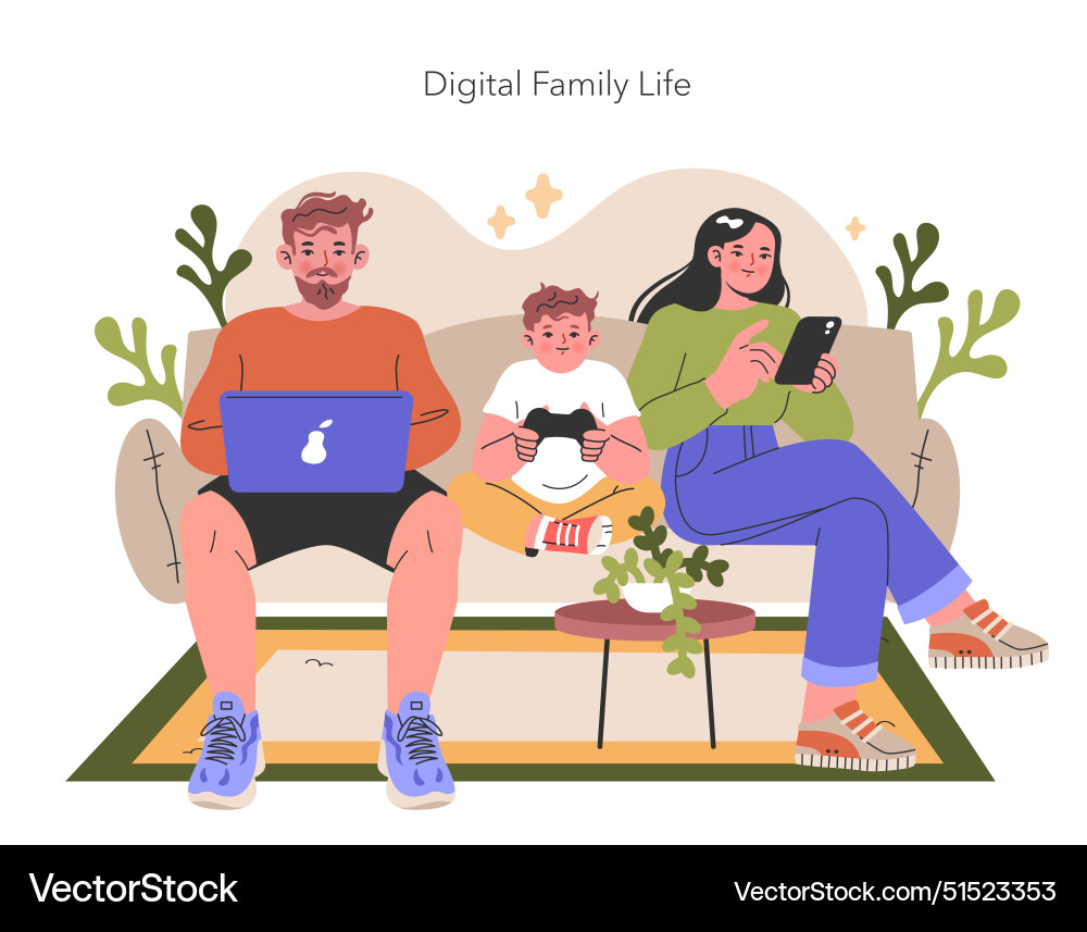 Digital family life Royalty Free Vector Image - VectorStock