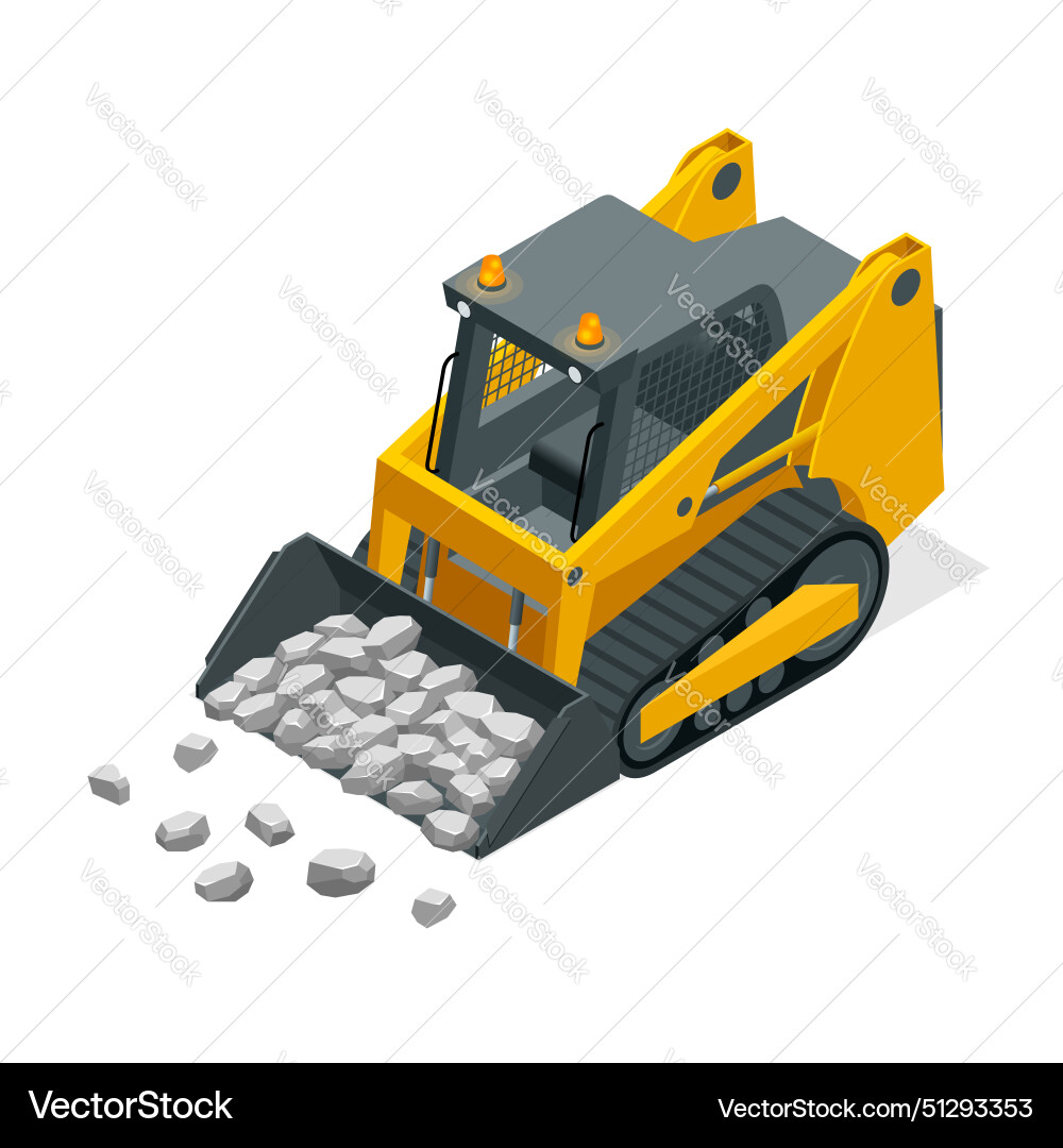 Isometric compact excavators yellow skid steer Vector Image