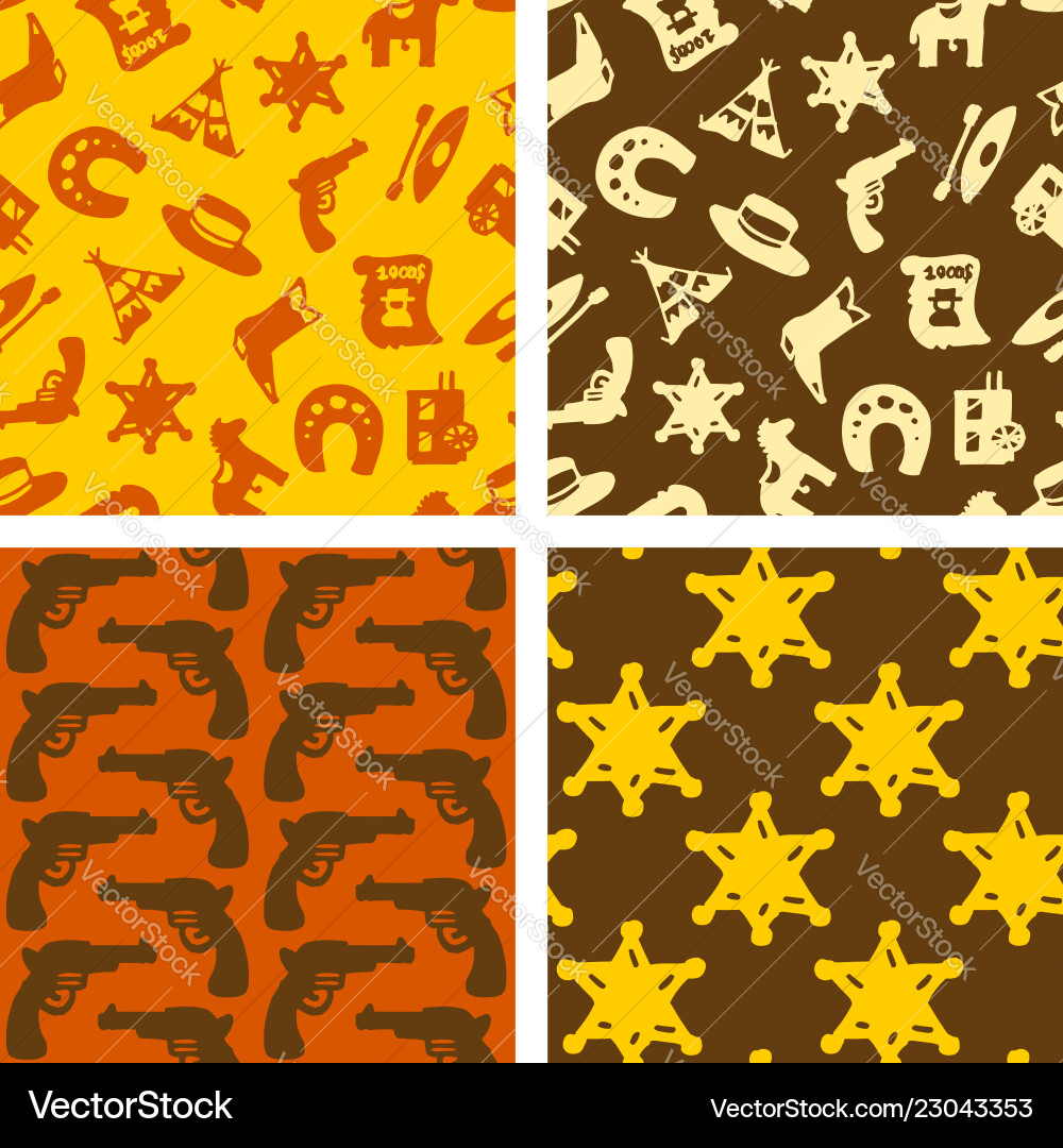 Seamless patterns - hand drawn western objects Vector Image