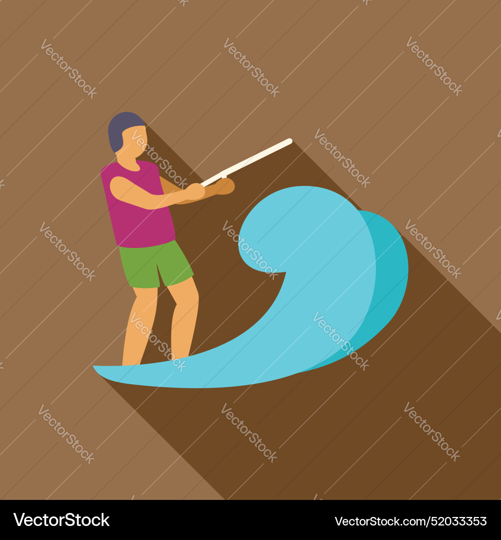 Young man wakeboarding on blue wave holding rope Vector Image