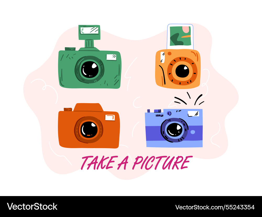 Colorful cartoon cameras Royalty Free Vector Image