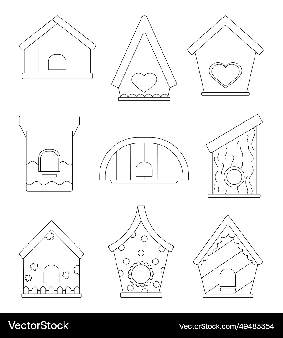 Crafted birdhouse with feeder coloring page Vector Image