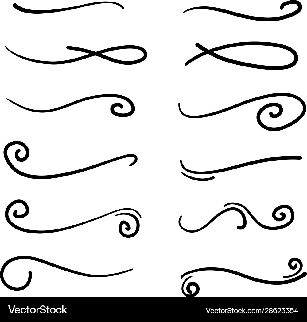 Hand drawn collection curly swishes swashes Vector Image