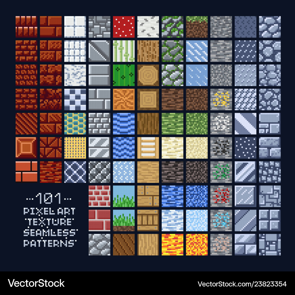 Pixel art style set of different texture Vector Image