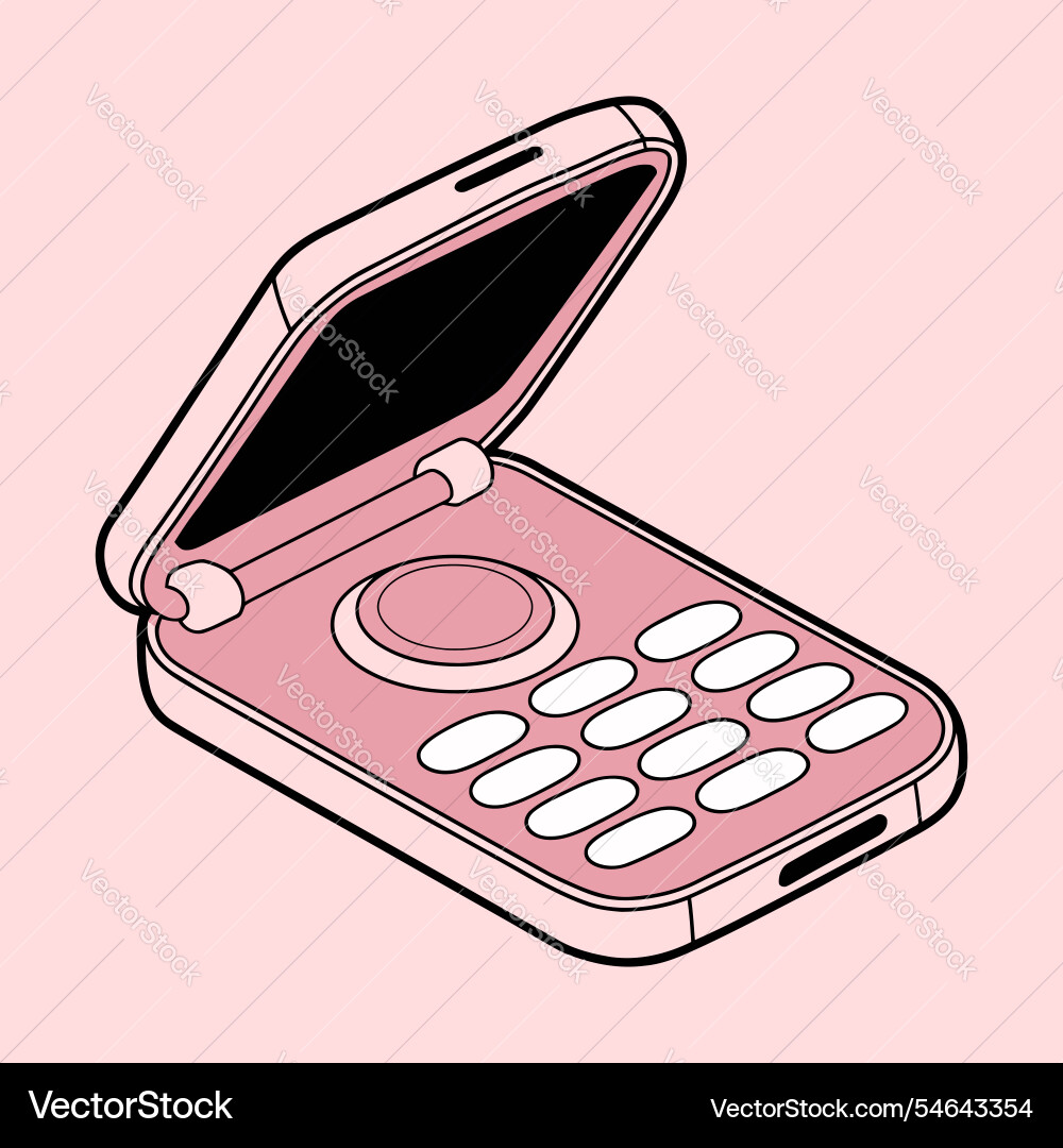 Retro pink flip phone Royalty Free Vector Image