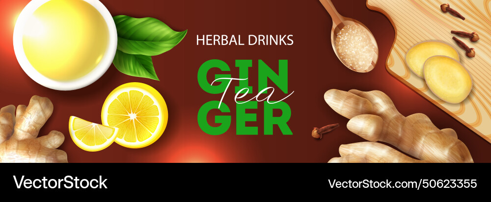Ginger lemon realistic banner Royalty Free Vector Image