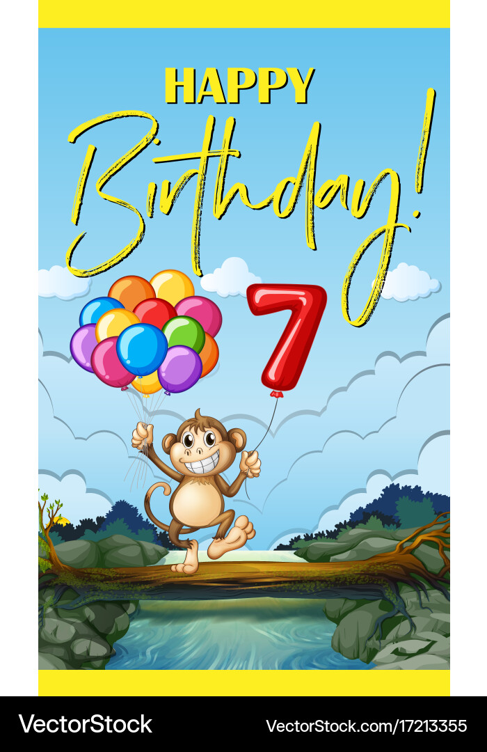 Happy birthday with monkey and number seven Vector Image