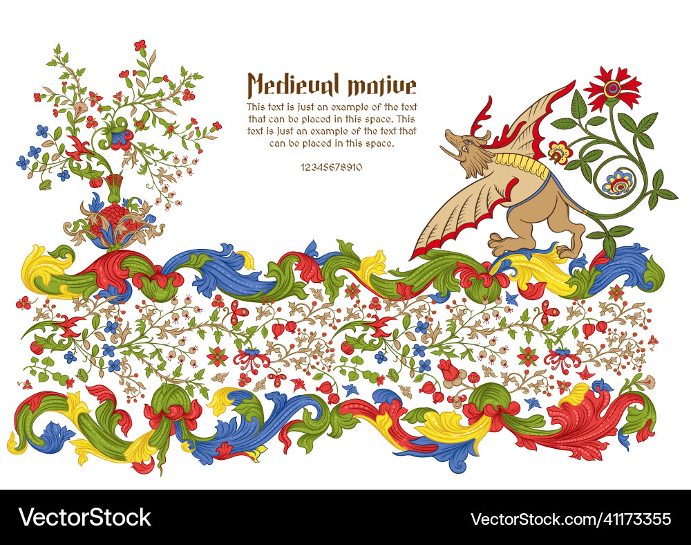 Medieval Floral Manuscript Royalty Free Vector Image