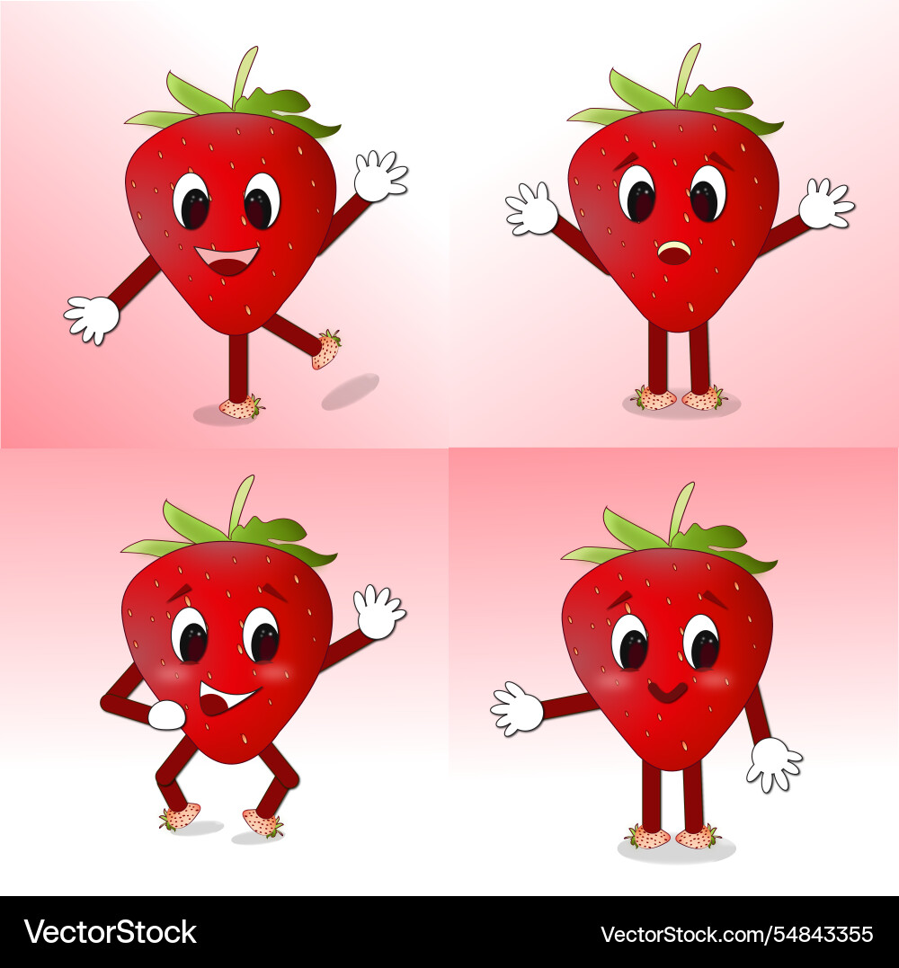 Set of cute strawberry fruit character Royalty Free Vector