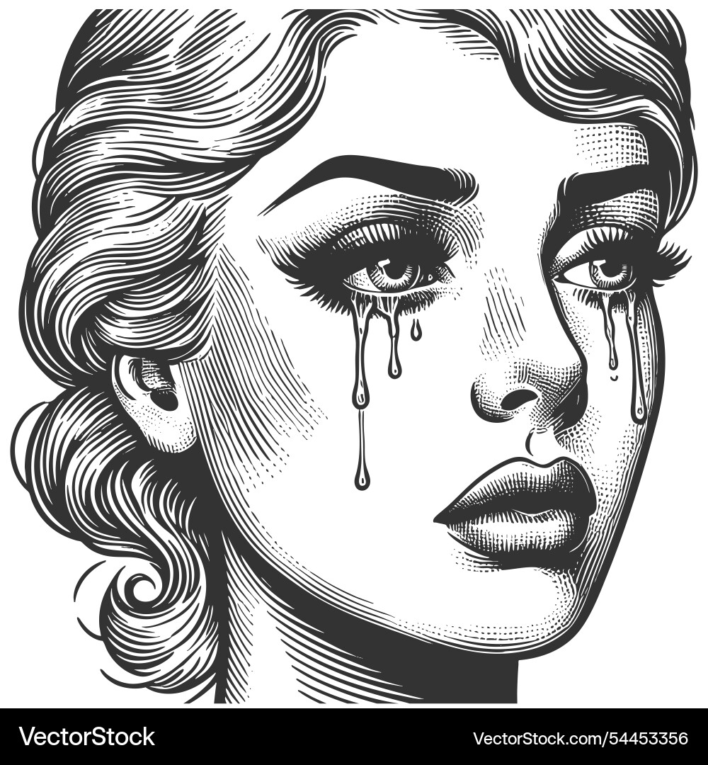Crying woman with tears streaming down face Vector Image
