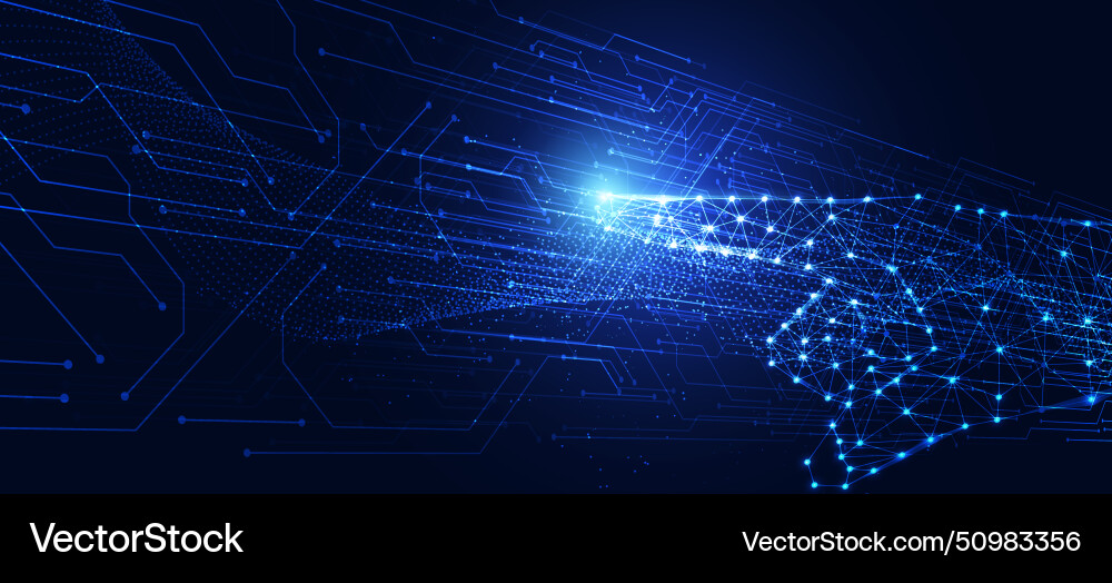 Digital hand warframe and blue energy tech lines Vector Image