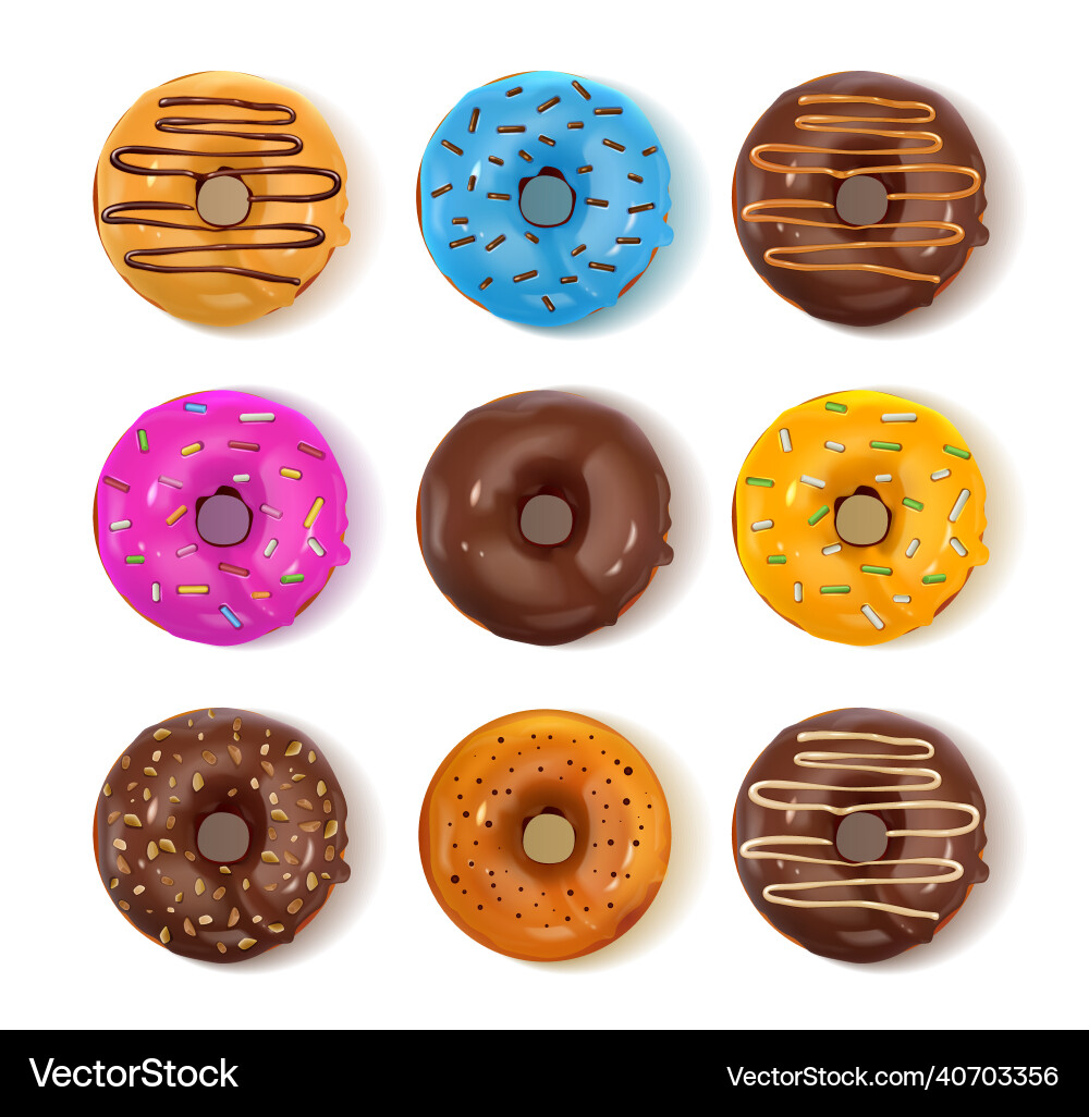Donuts top view realistic set Royalty Free Vector Image