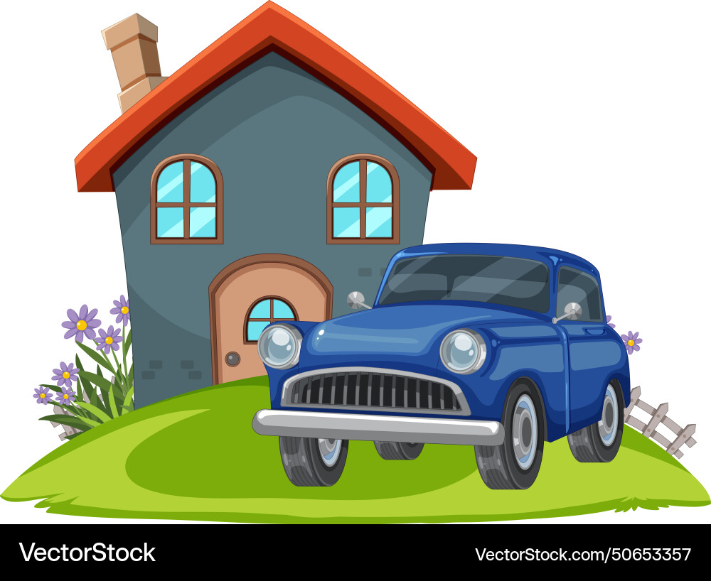 A house and vintage car Royalty Free Vector Image