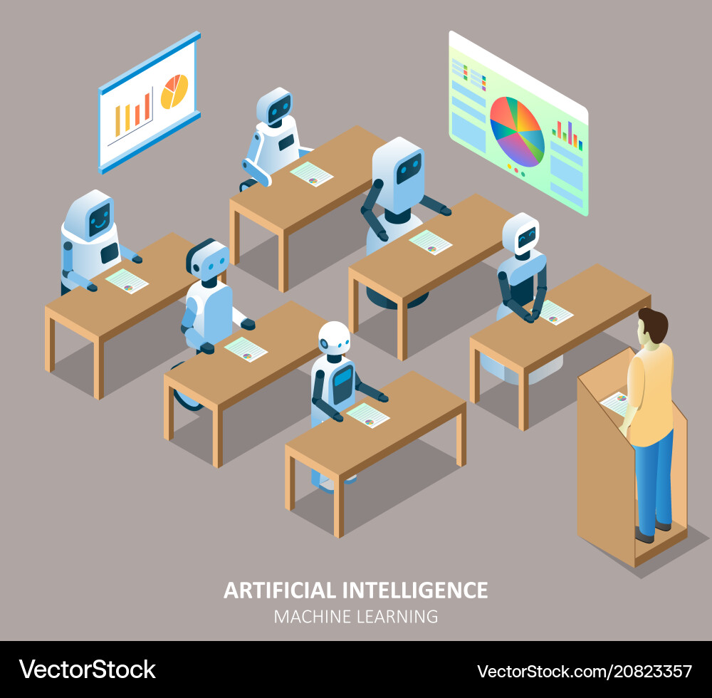 Ai machine learning isometric Royalty Free Vector Image