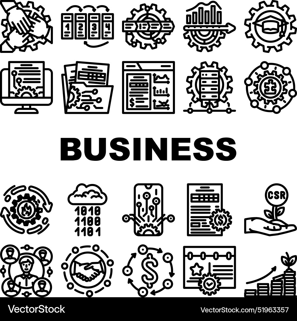 Business process technology chart icons set Vector Image