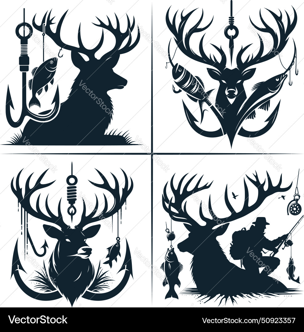 Deer hunting and fishing hook Royalty Free Vector Image