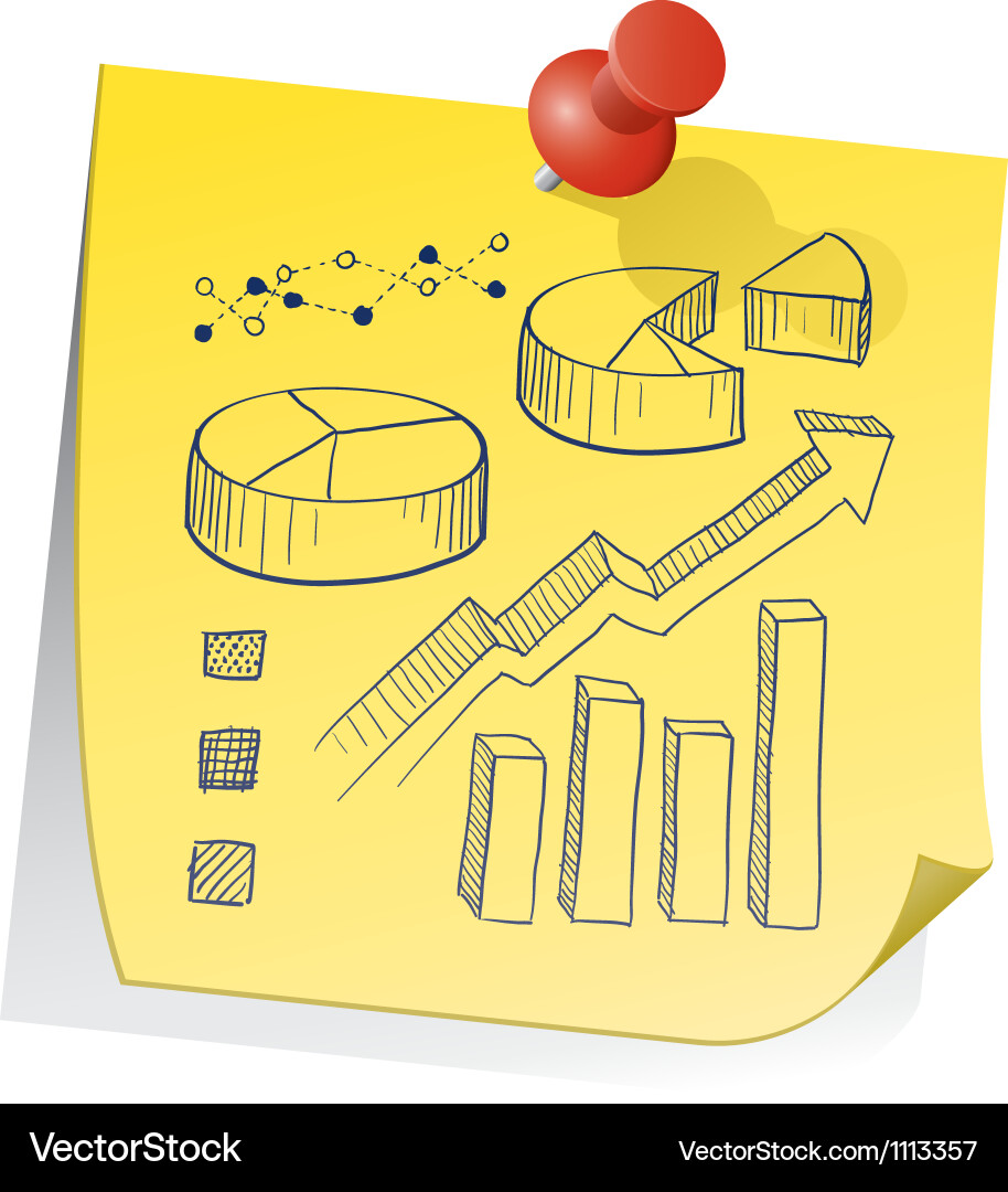 Doodle sticky note graph chart Royalty Free Vector Image